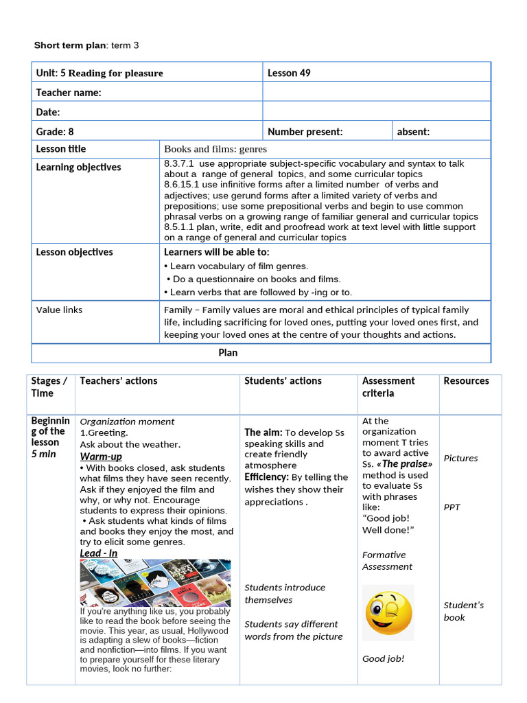 Film Genres and Movie Technology Lesson | PDF | Question | Curriculum