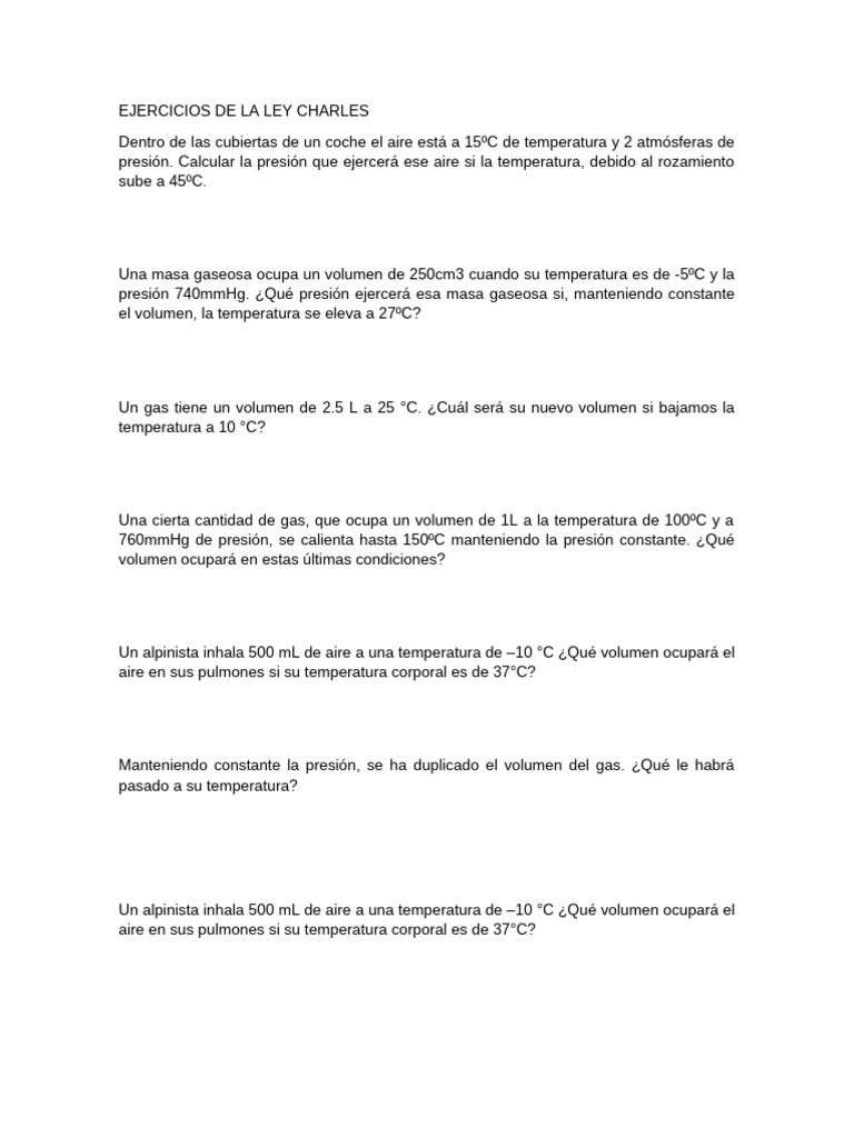 Ejercicios de La Ley Charles | PDF