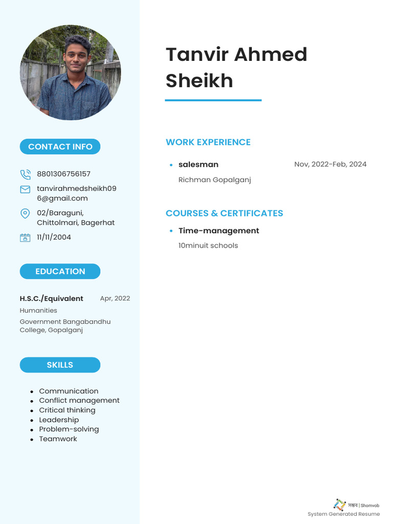 Created CV Tanvir Ahmed Sheikh | PDF