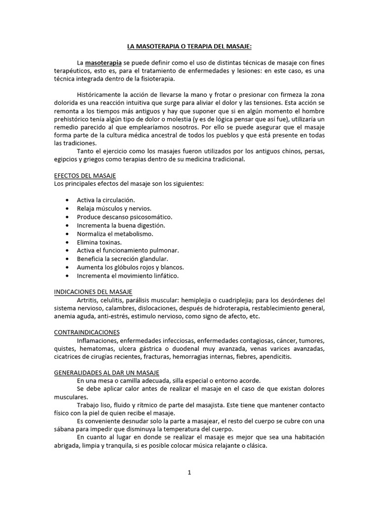 Masoterapia: Técnicas y Beneficios | PDF | Masaje | Medicina CLINICA