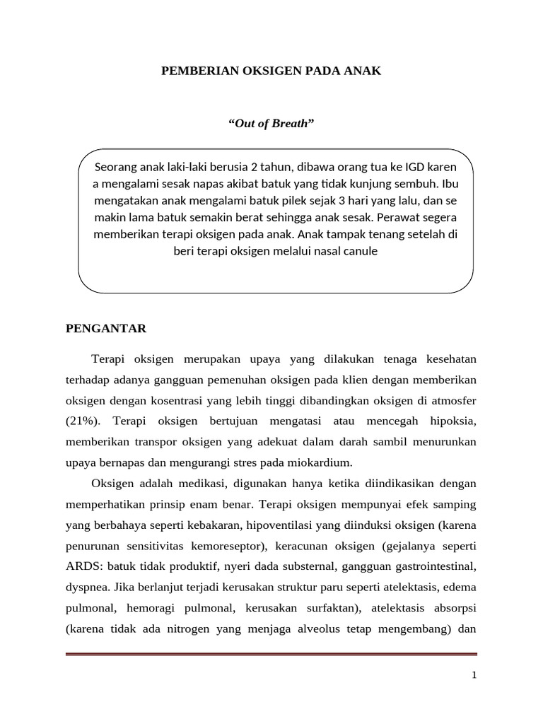 Pemberian Oksigen Pada Anak 2 | PDF