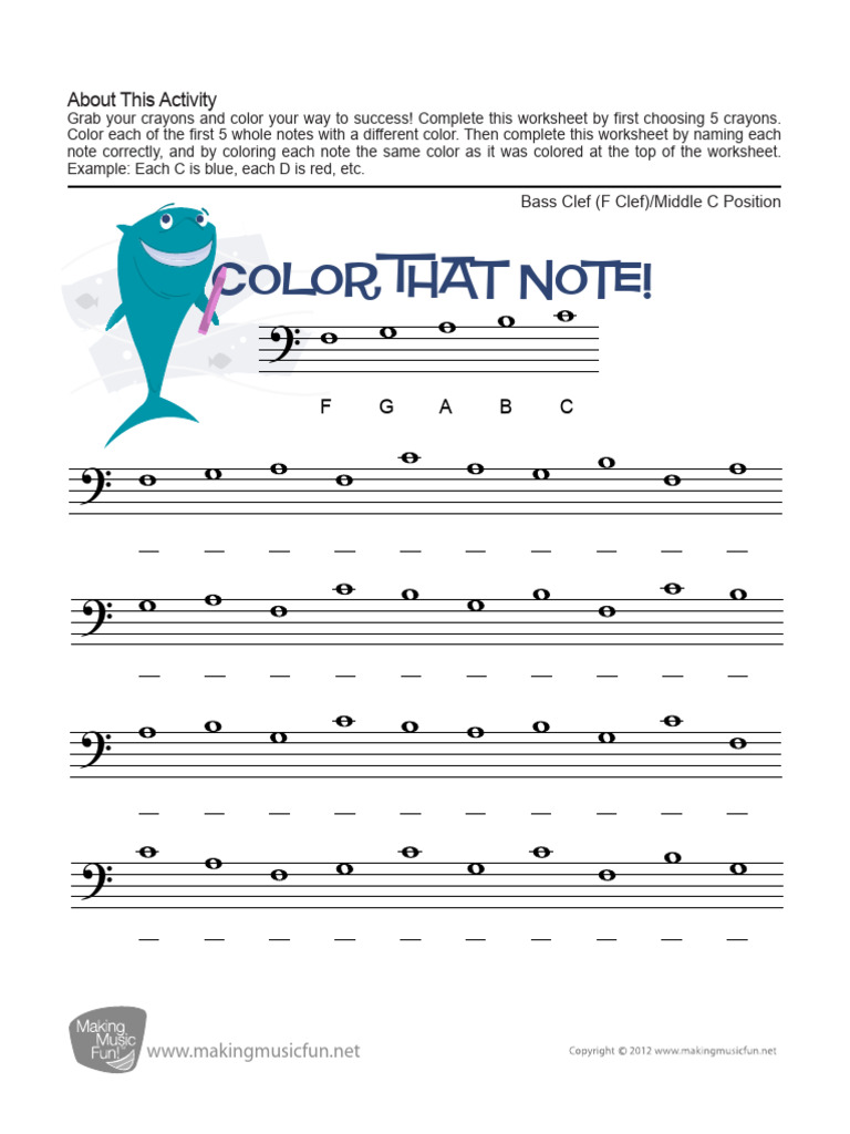 Color That Note Bass Clef Middle c Position | PDF