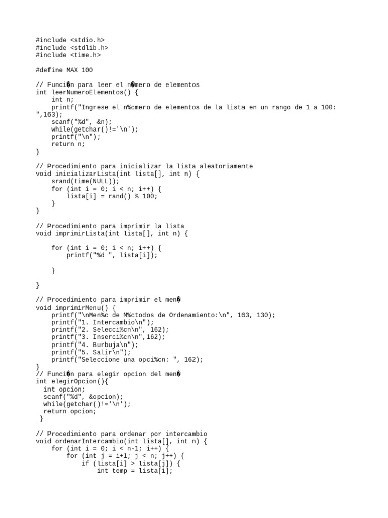 Métodos de Ordenamiento en C | PDF | Programación de computadoras ...