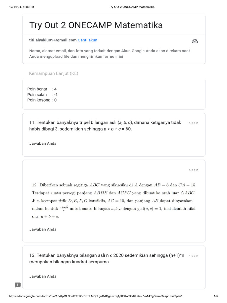 Try Out Matematika ONECAMP | PDF