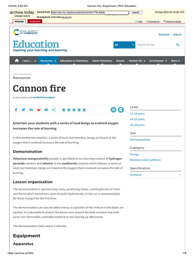 Cannon Fire Experiment Demonstration | PDF | Combustion | Ethanol