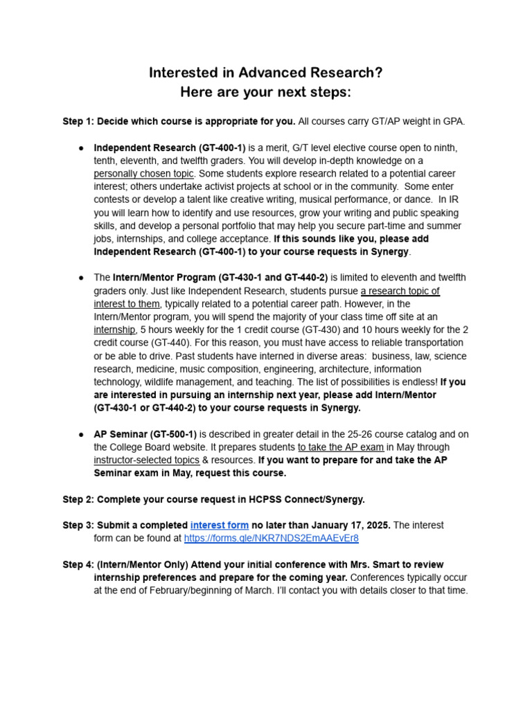 Advanced Research Course Options Guide | PDF
