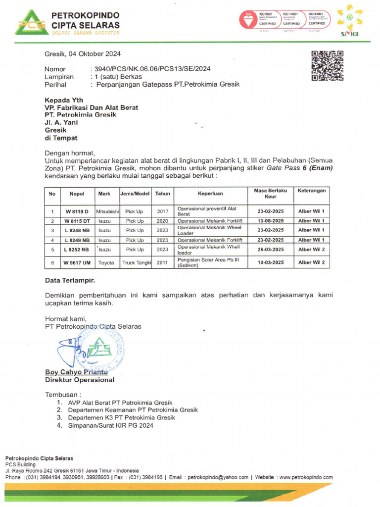 3940 - Perpanjangan Gatepass | PDF