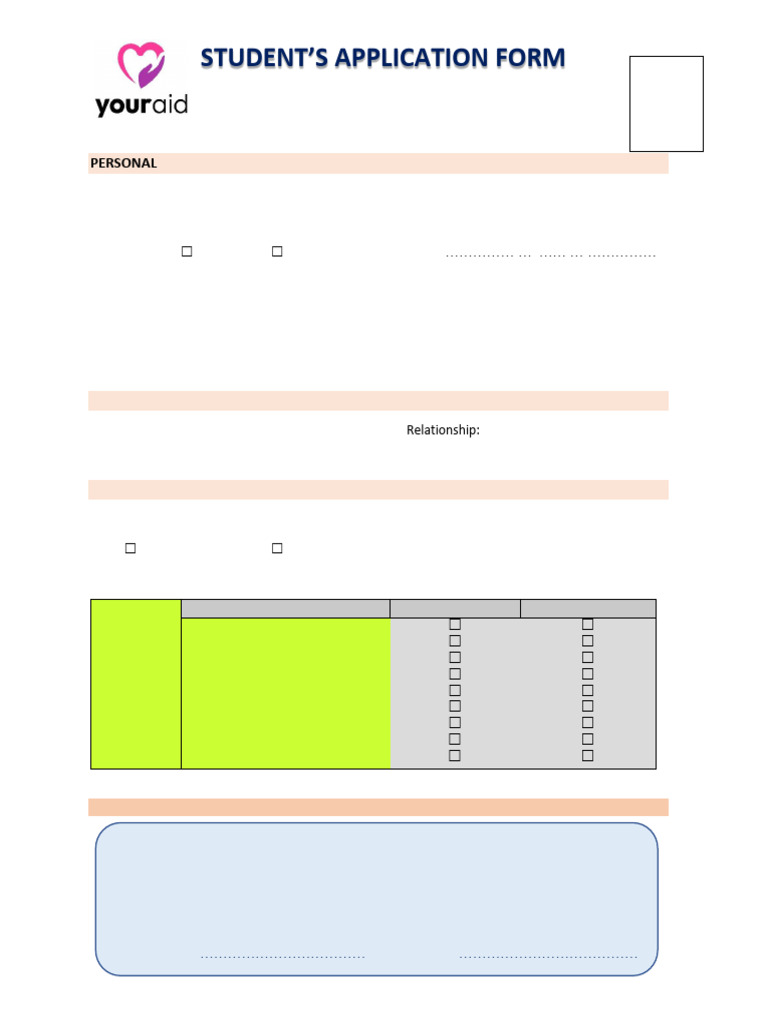 Student's Application Form | PDF | Learning | Human Communication