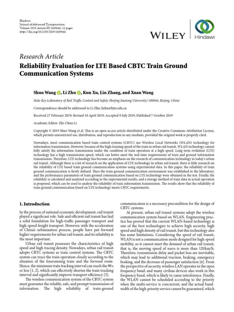 Reliability Calculations on LTE Based CBTC System | PDF | Reliability Engineering | Lte ...