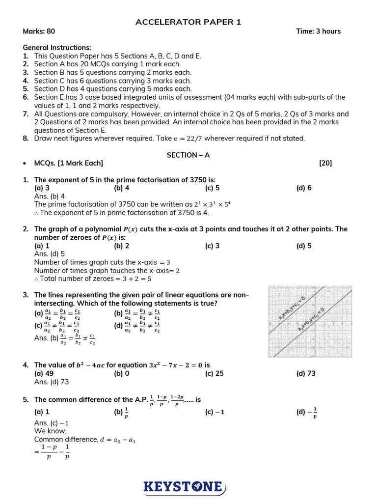 X Maths Accelerator Paper 1 (S) | PDF | Circle | Factorization