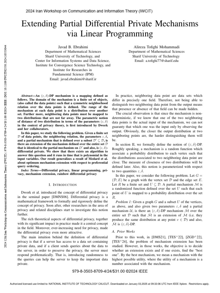 Extending Differential Privacy Mechanisms | PDF | Linear Programming ...