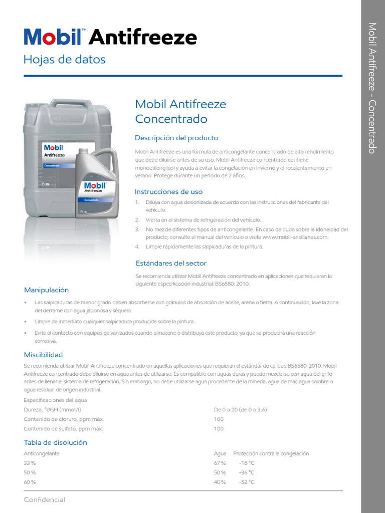Mobil-Data-Sheet-Concentrate_spa | PDF | Agua | Marca comercial