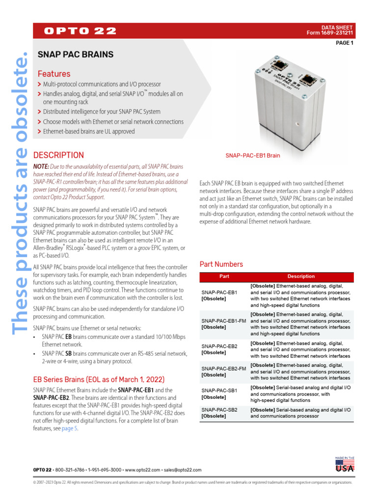1689 SNAP PAC Brains Data Sheet | PDF | Computer Network | Programmable ...
