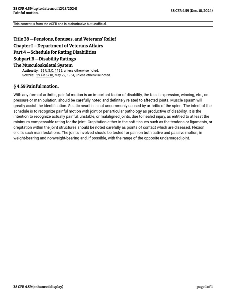 38 CFR 4.59 (Up To Date As of 12-18-2024) | PDF