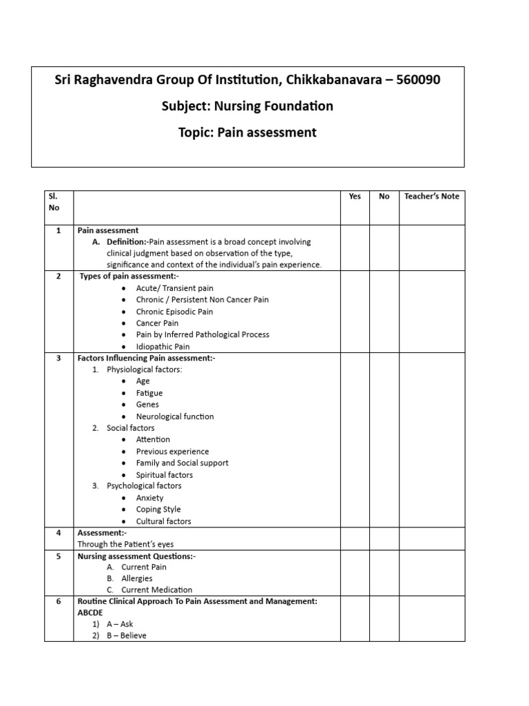 Nursing Pain Assessment Overview | PDF | Pain | Neuroscience