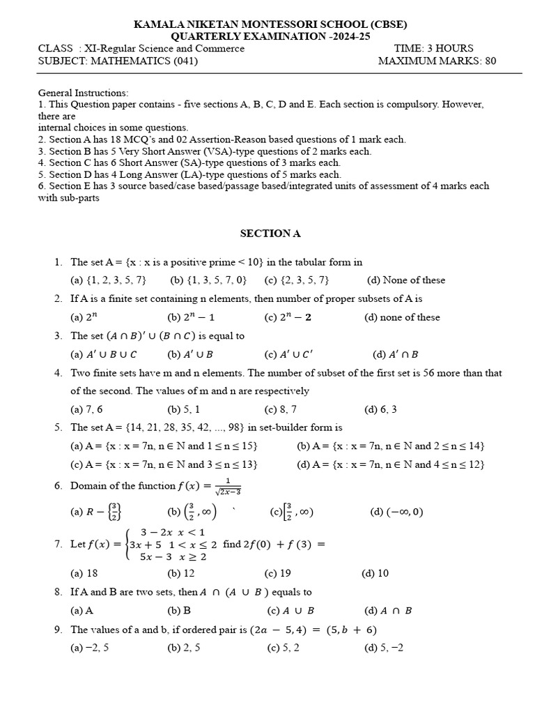 XI MATH Quarterly Regular Sci-1 | PDF | Educational Stages ...