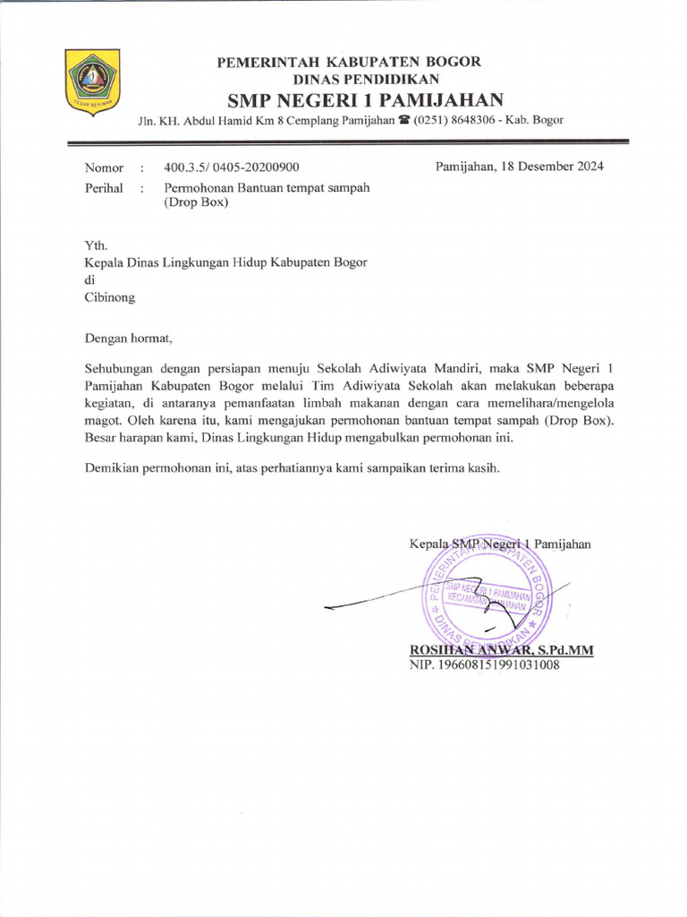 Contoh Surat Permohonan Bantuan Barang 2024 | PDF