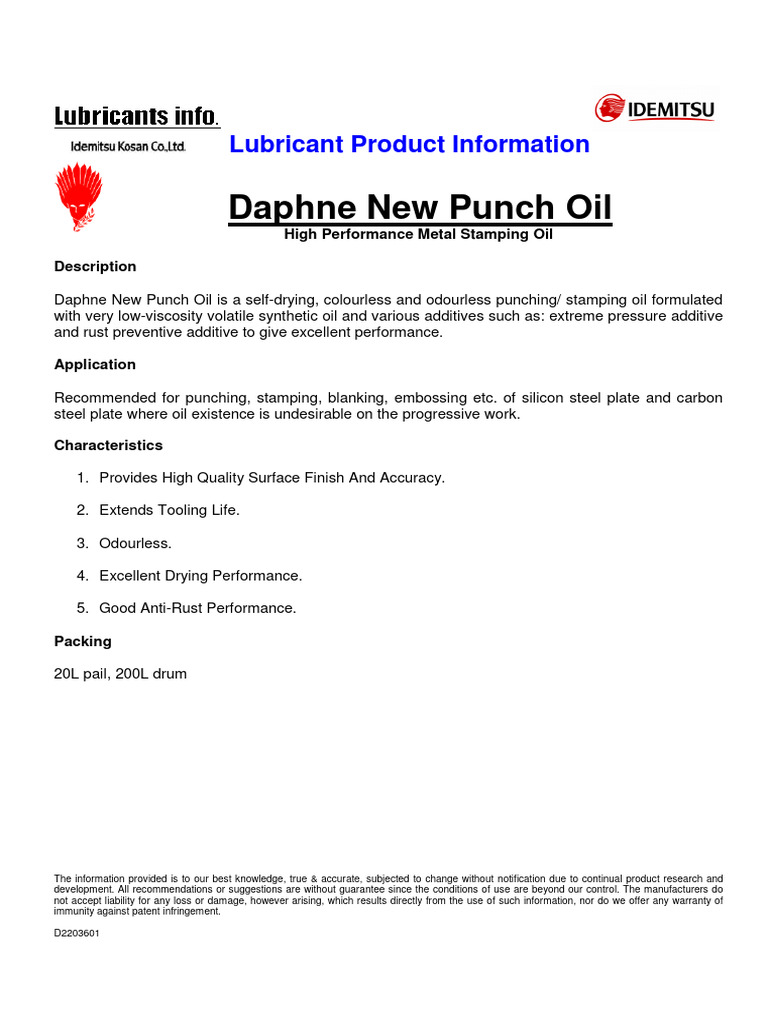 High-Performance Punch Oil Specifications | PDF | Lubricant | Materials