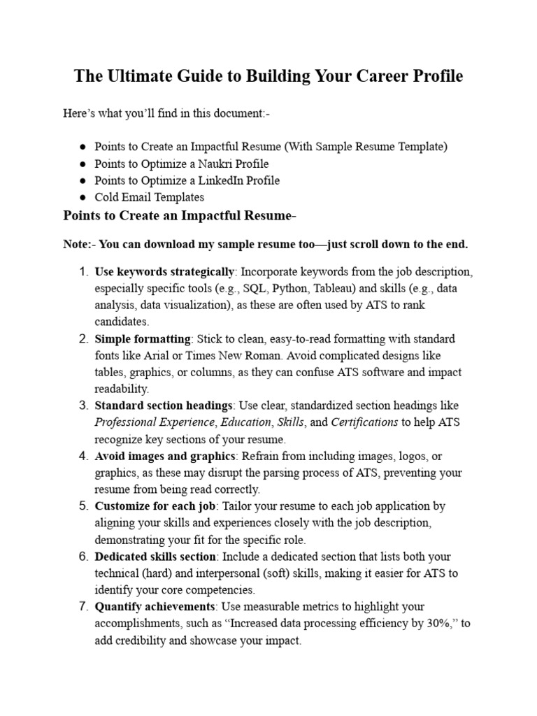 Career Profile Optimization Guide | PDF | Résumé | Linked In