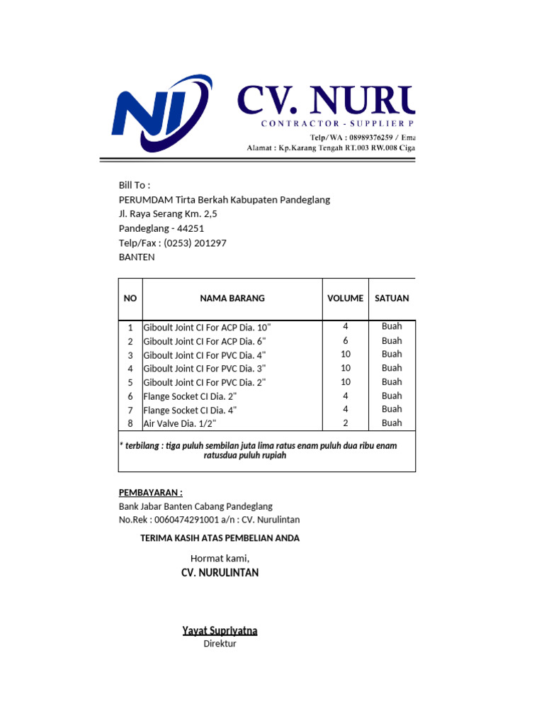 Cv. Nurul Intan Penawaran Inv Surat Jalan | PDF