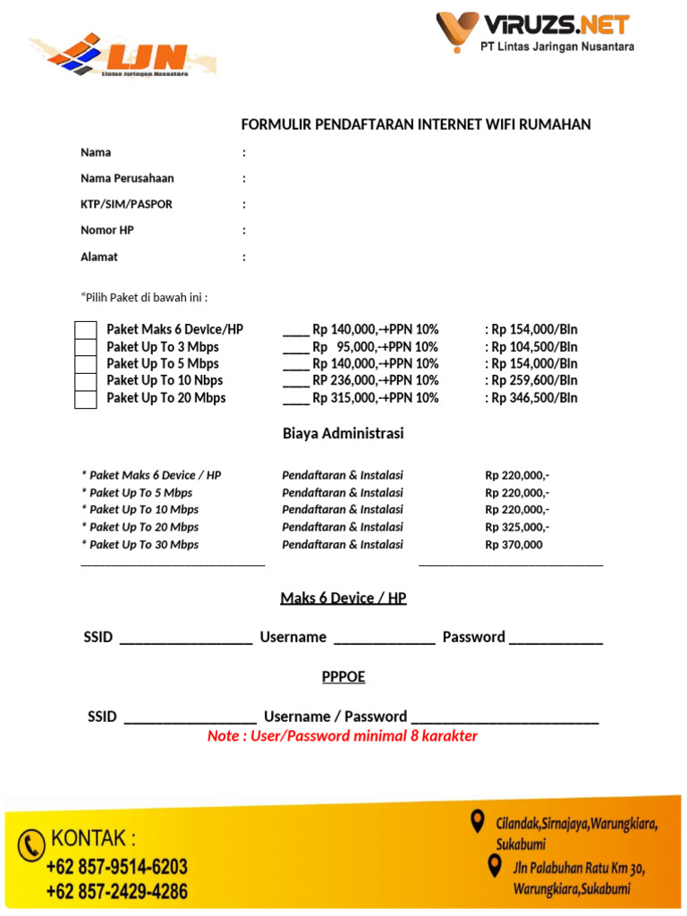 Formulir Pendaftaran Wifi Rumahan | PDF
