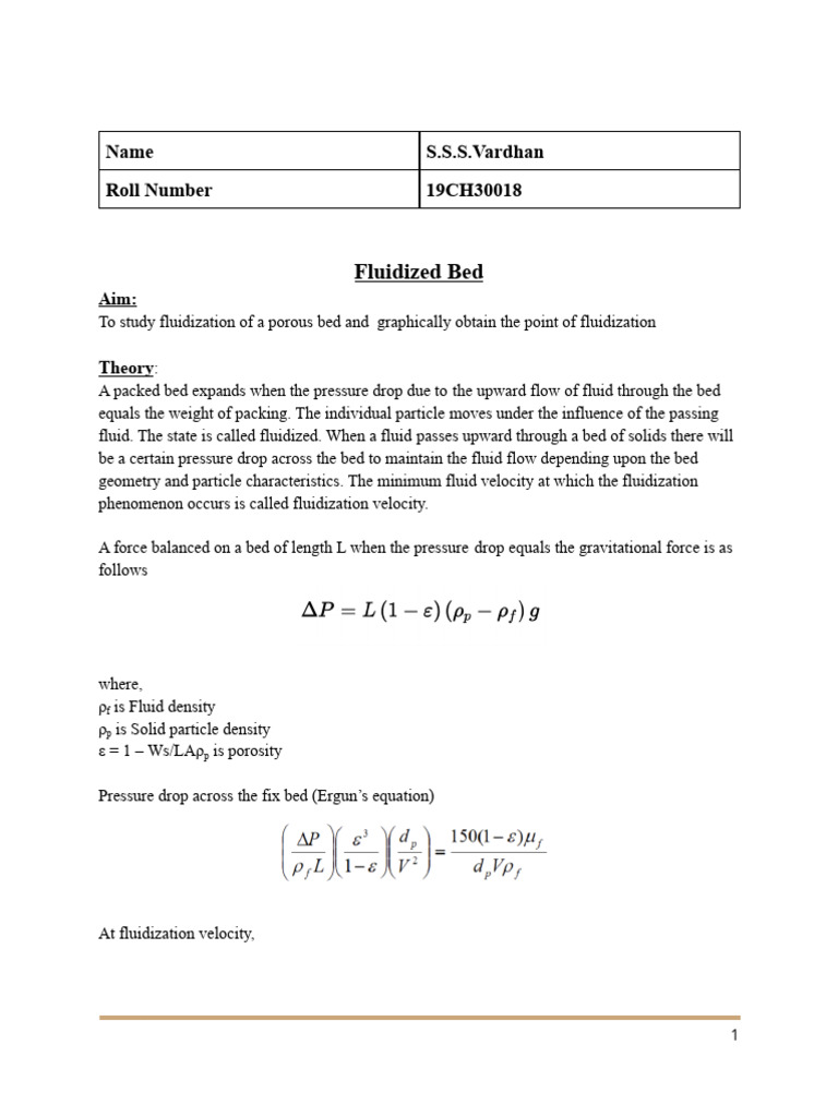 19CH30018 Fluidized and Packed Bed | PDF | Fluidization | Fluid Dynamics