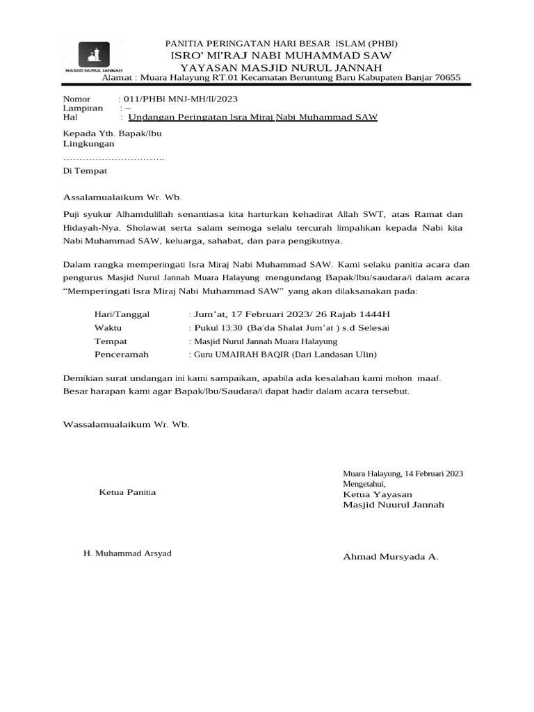 Contoh Surat-Undangan-Isra Mi'raj | PDF