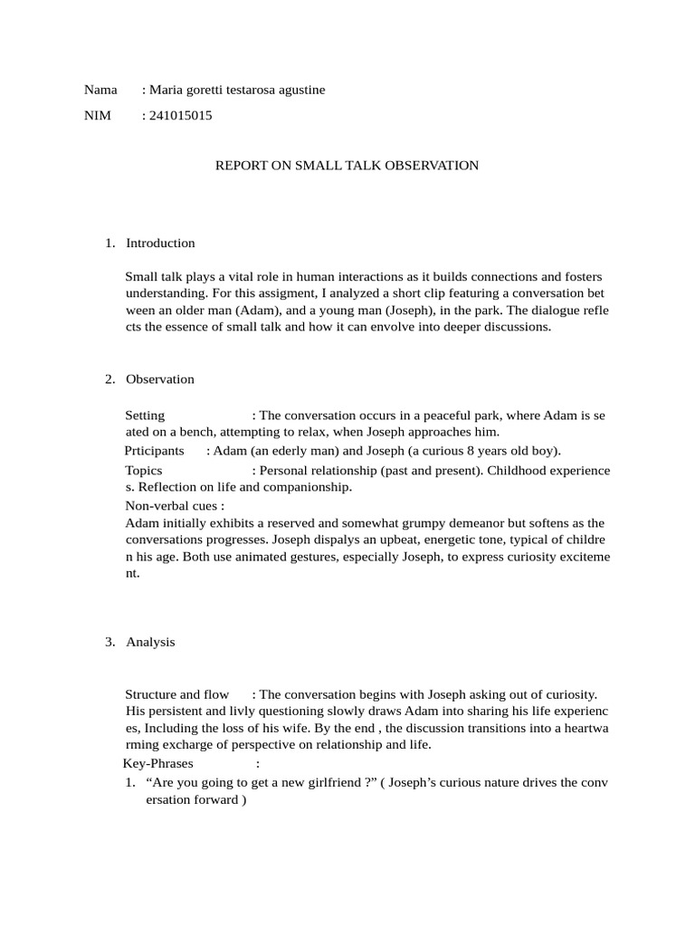 SMALL TALK OBSERVATION | PDF | Conversation | Nonverbal Communication