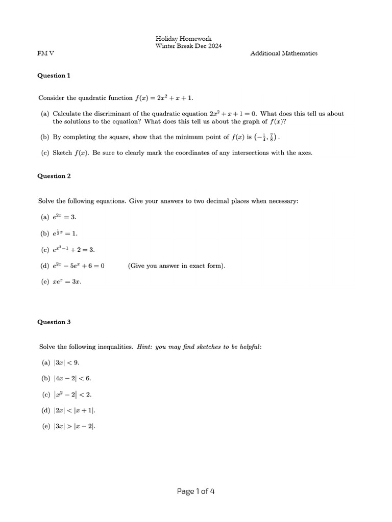 Holiday Homework: Additional Math Tasks | PDF