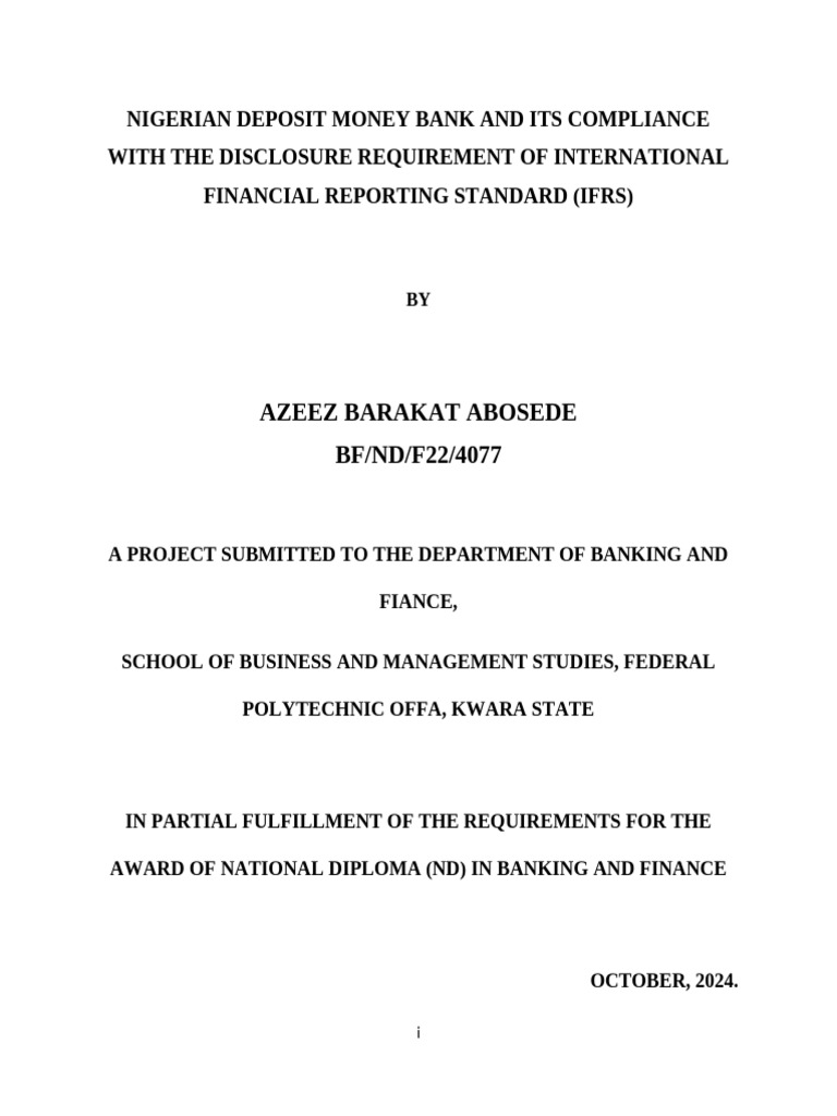 Nigerian Deposit Money Bank and Its Compliance With The Disclosure Requirement of International ...