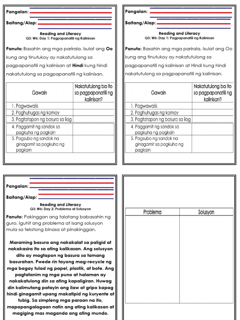 Pangalan: Baitang/Alap: Pangalan: Baitang/Alap:: Reading and Literacy Reading and Literacy | PDF