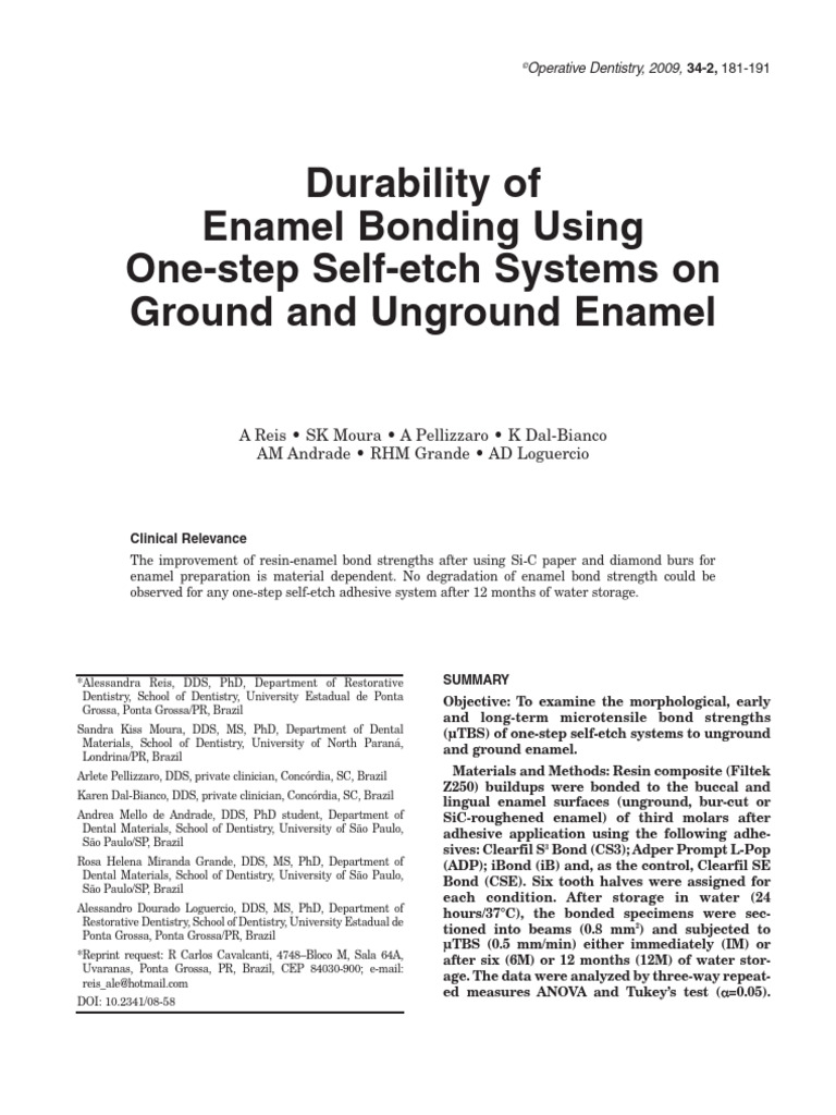 Durability of Enamel Bonding Using One-Step Self-Etch Systems On Ground ...