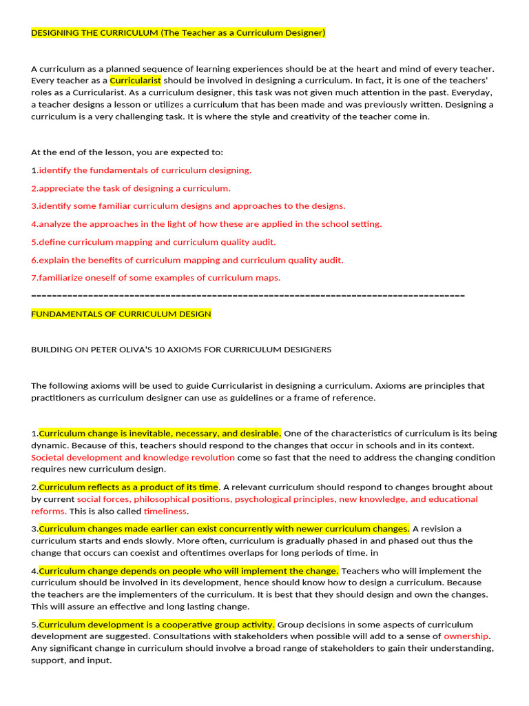 Curriculum Design Fundamentals for Teachers | PDF | Curriculum | Learning