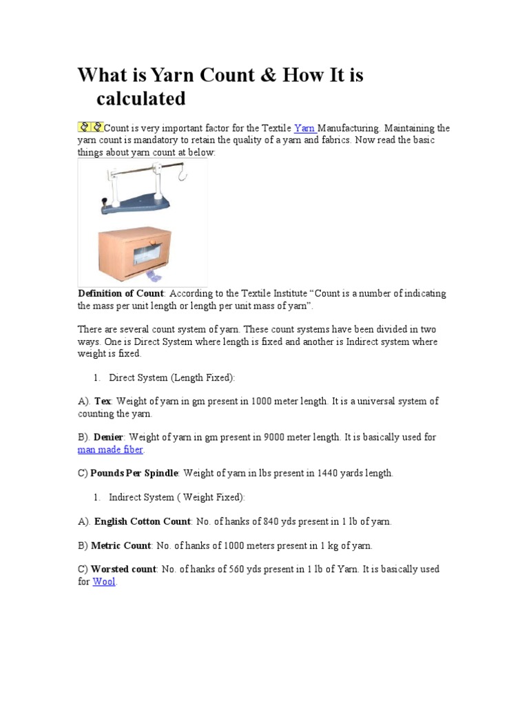 Yarn Count | PDF | Yarn | Spinning (Textiles)
