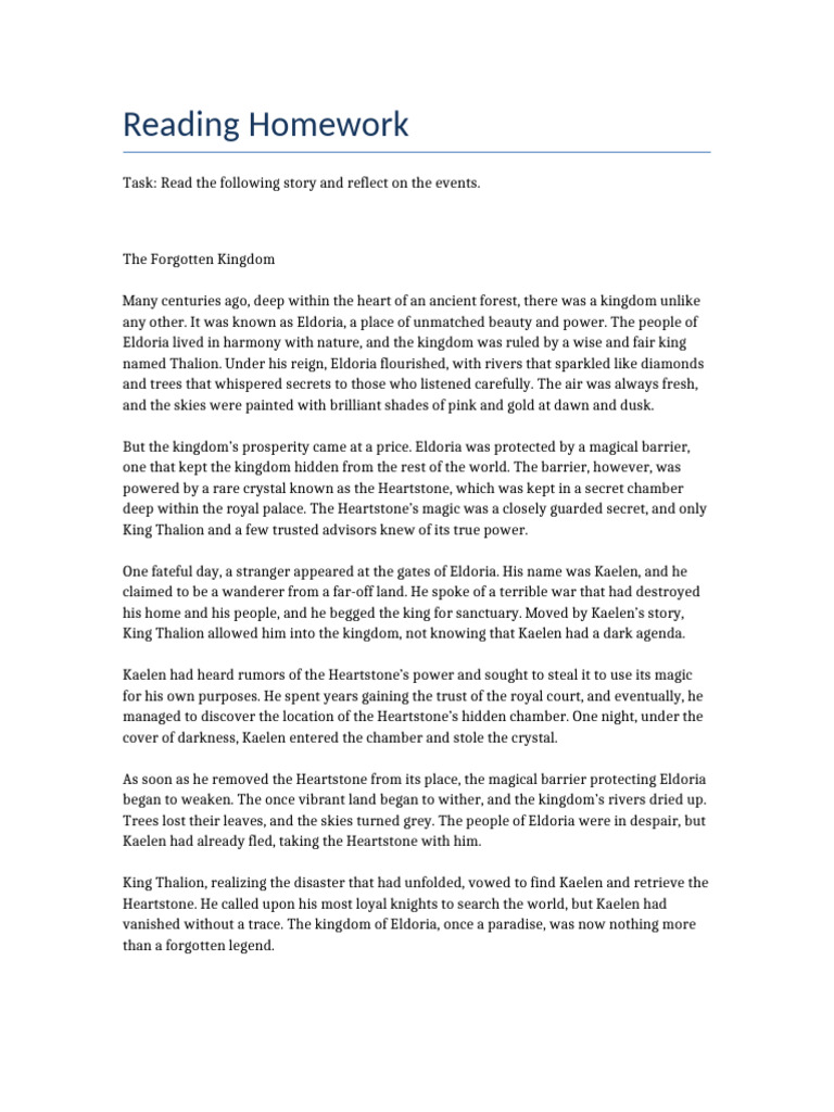 Reading Homework The Forgotten Kingdom | PDF