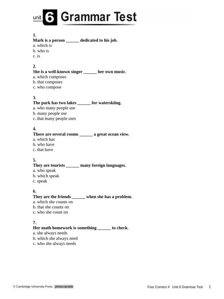 Four Corners Second Edition - Level 4 - U6Grammar | PDF | Linguistics
