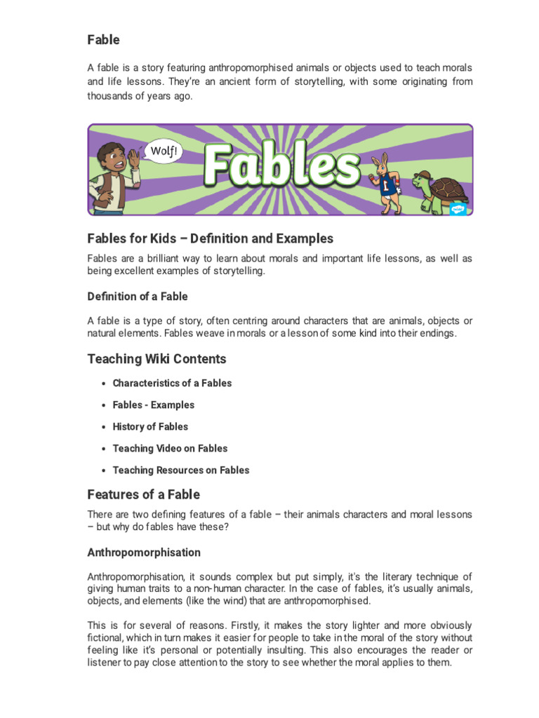 Understanding Fables: Definition & Examples | PDF | Fable | Aesop