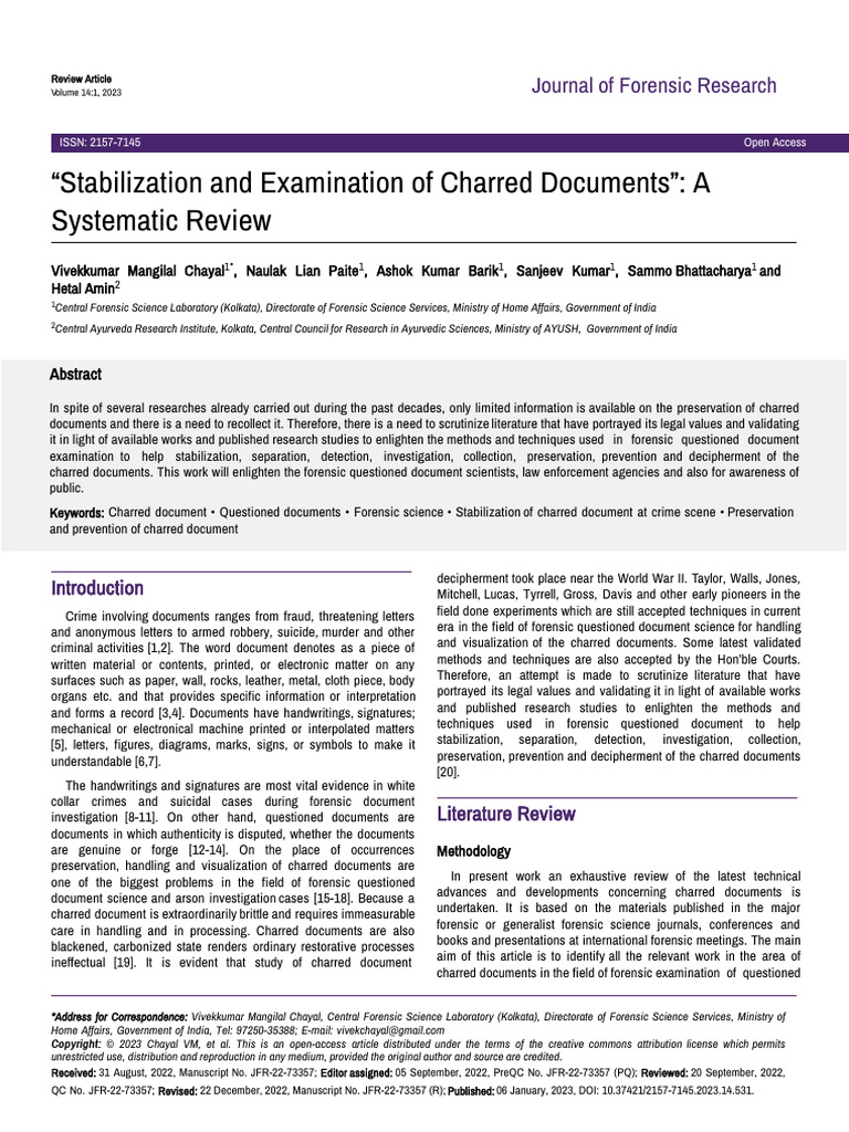 Stabilization and Examination of Charred Documents A Systemic Review ...
