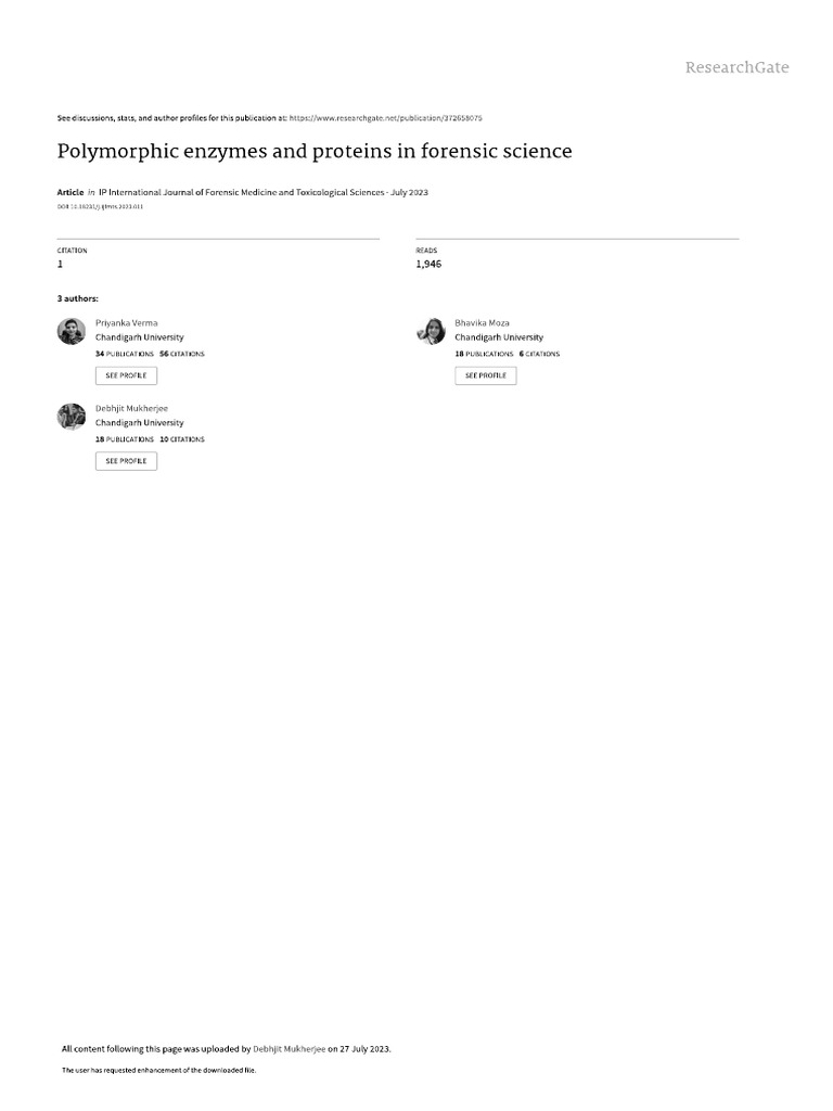 Polymorphic enzymes and proteins in forensic science | PDF