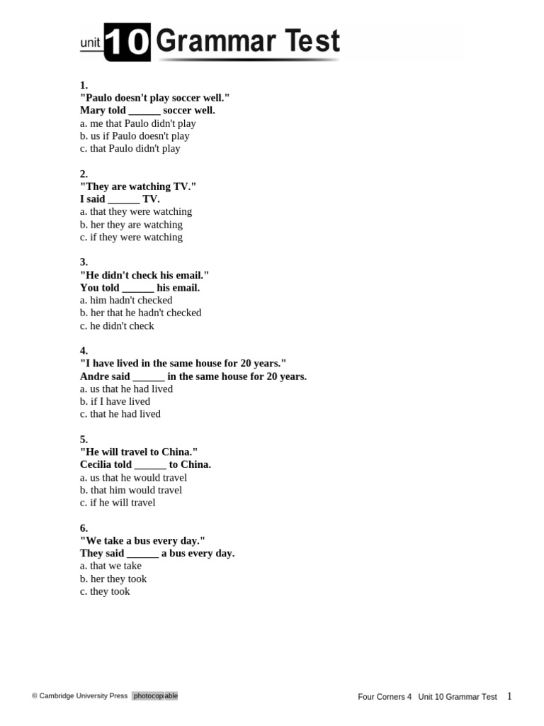 Four Corners Second Edition - Level 4 - U10Grammar | PDF