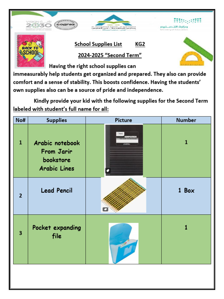 School Supplies KG2 | PDF