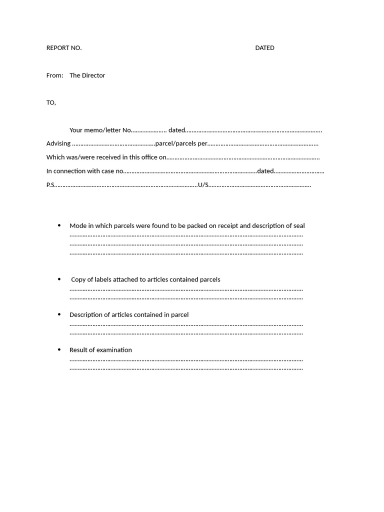 Parcel Examination Report Summary | PDF