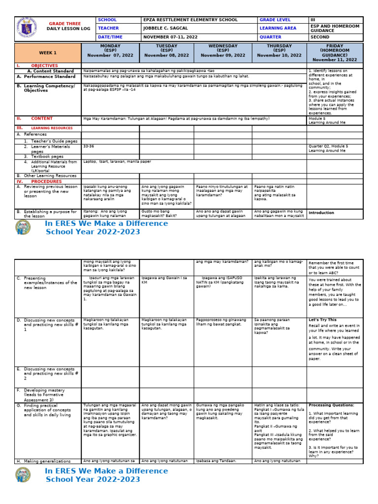Esp3 Q2 W1 DLL Nov 07 11 | PDF