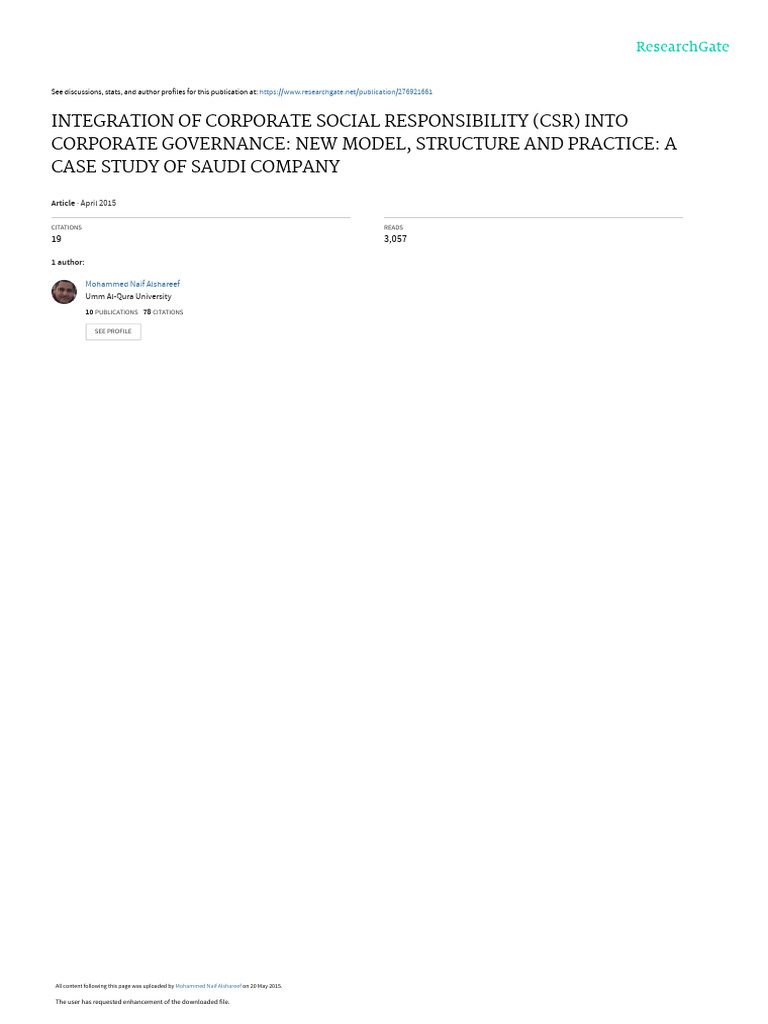 Integration of Corporate Social Responsibility CSR Into Corporate ...