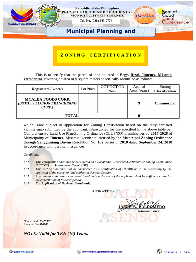 Zoning Cert for Commercial Use | PDF | Government