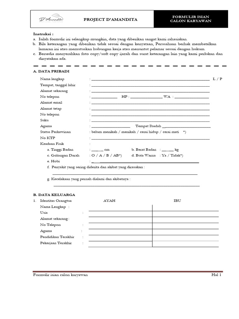 Form Calon Karyawan | PDF
