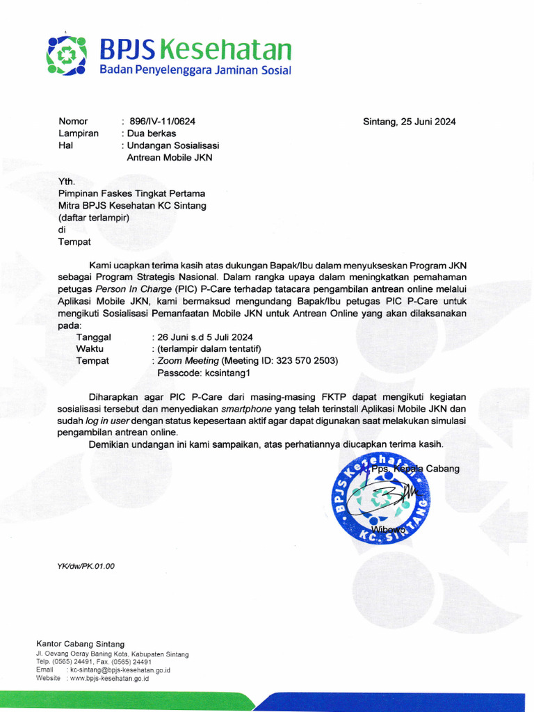 SURAT SOSIALISASI ANTREAN MOBILE JKN | PDF