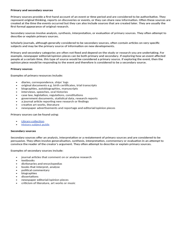 Primary and Secondary Sources | PDF | Primary Sources