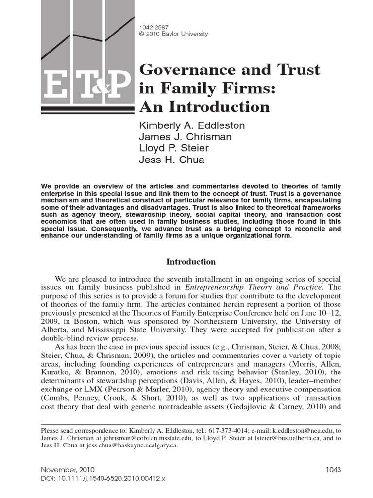 003 Governance and Trust in Family Firms_An Introduction | PDF ...