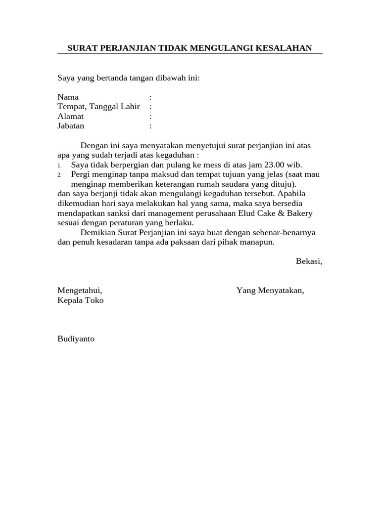 Perjanjian Tidak Mengulangi Kesalahan | PDF